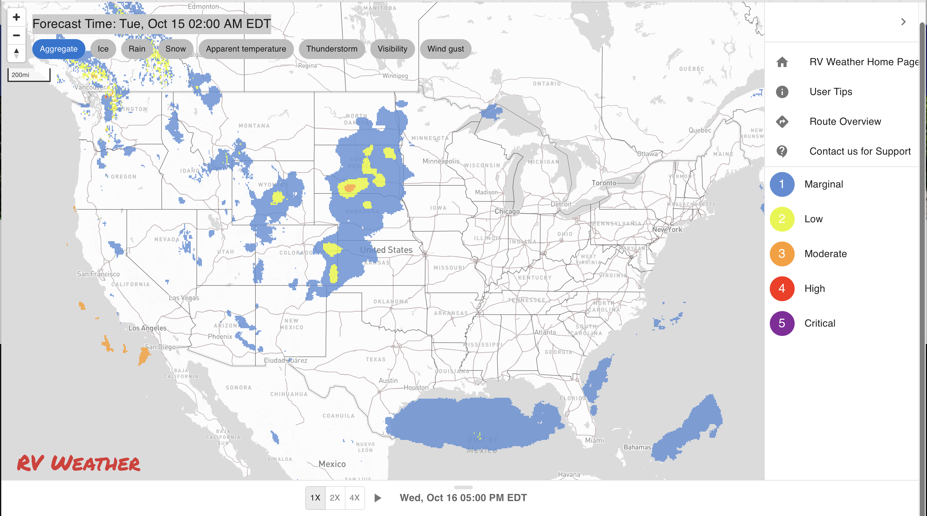 Your RV Weather road trip forecast for Wednesday 16 October 2024