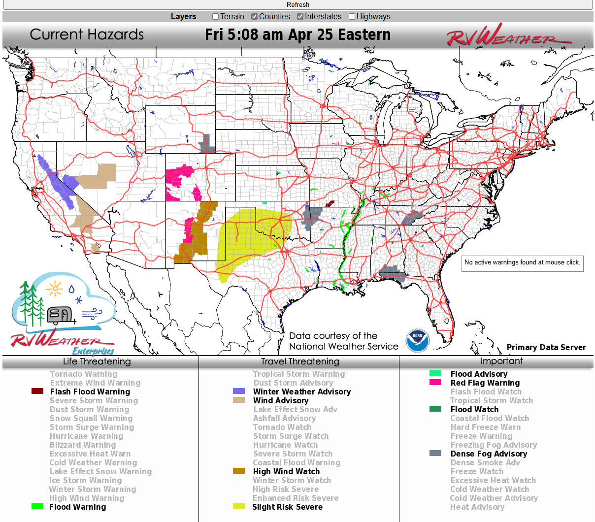 Your RV Weather Road Trip Forecast for Friday April 25, 2025 – RV Weather