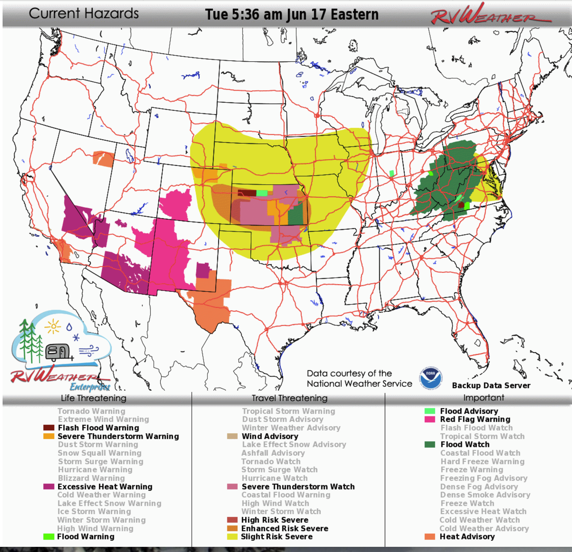 Your RV Weather Road Trip Forecast for Tuesday June 17, 2025