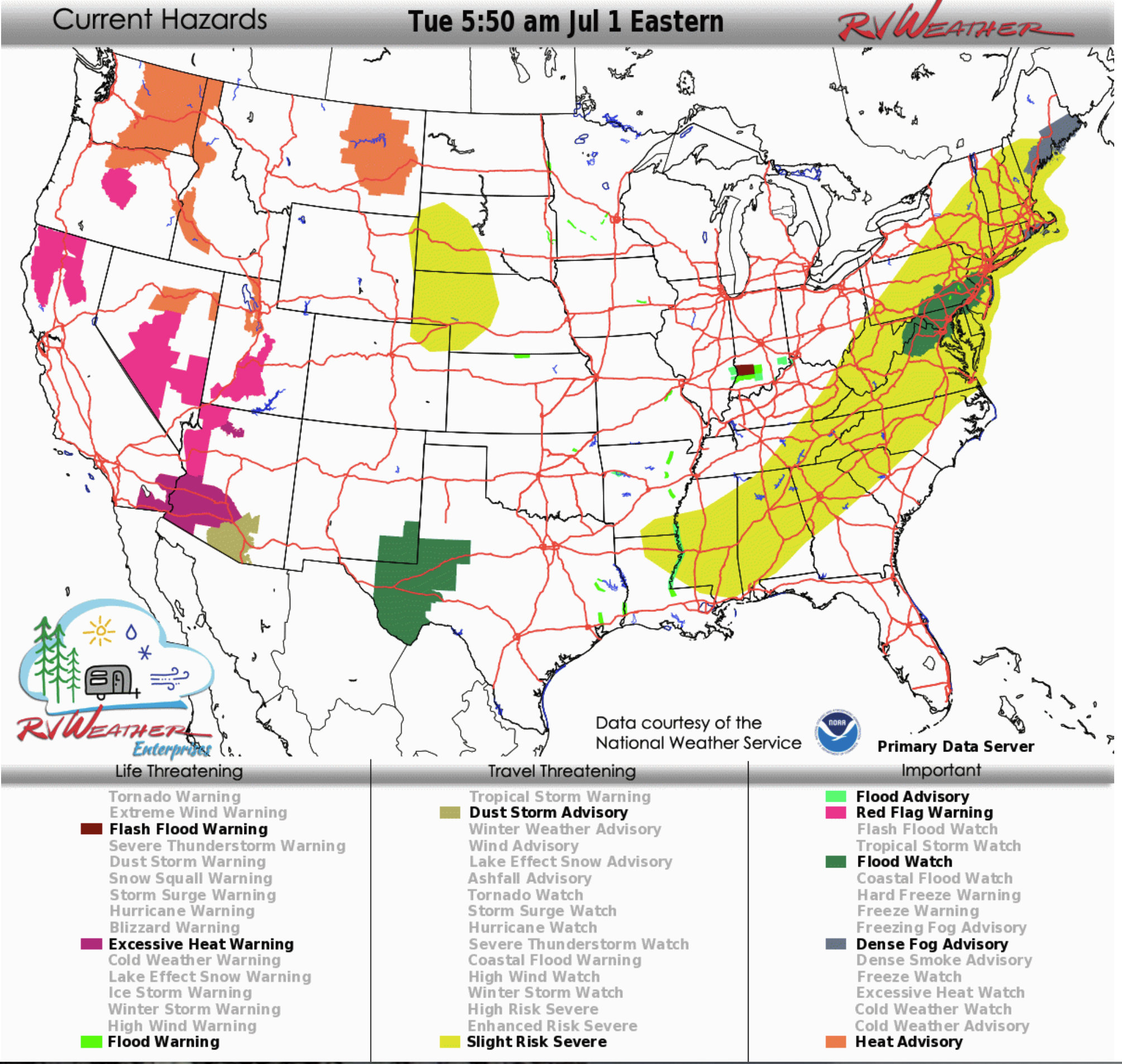 Your RV Weather Road Trip Forecast for Tuesday July 1, 2025