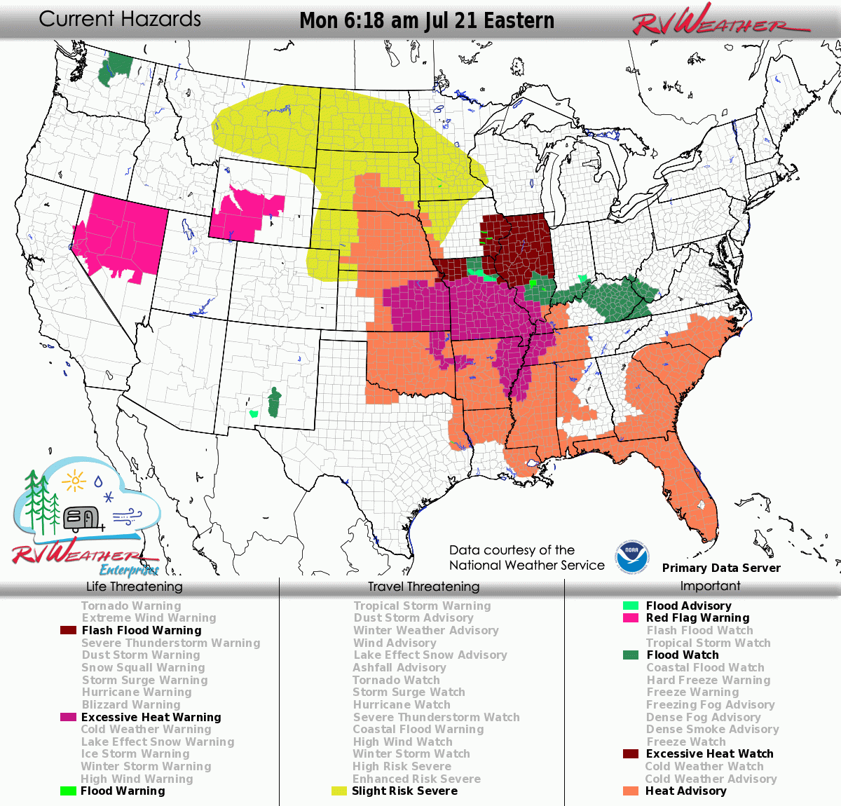 Your RV Weather Road Trip Forecast for Monday July 21, 2025