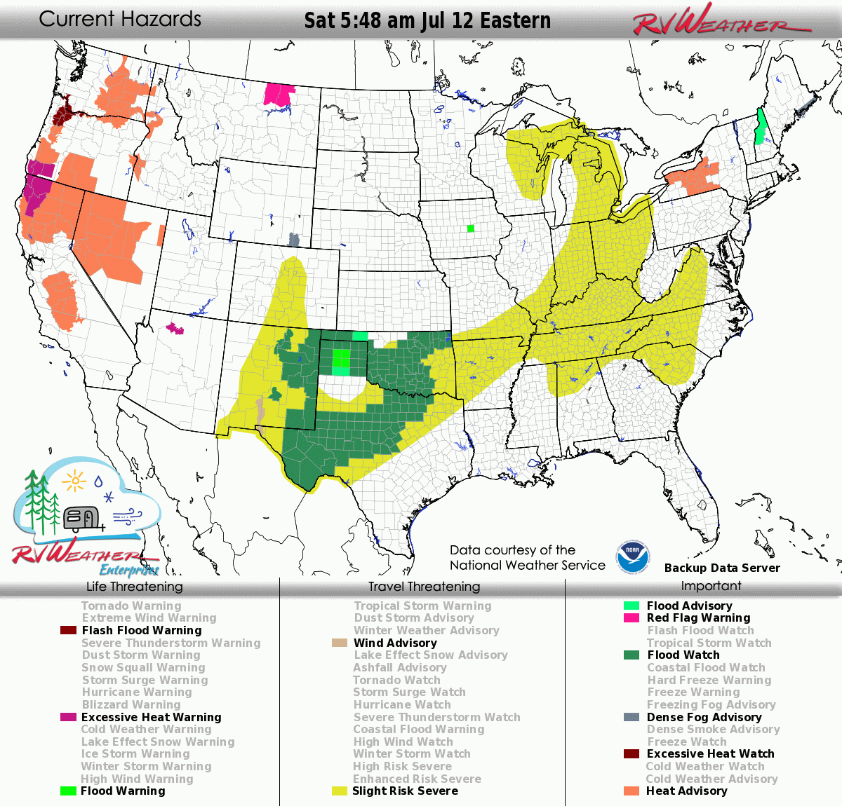 Your RV Weather Road Trip Forecast for Saturday July 12, 2025