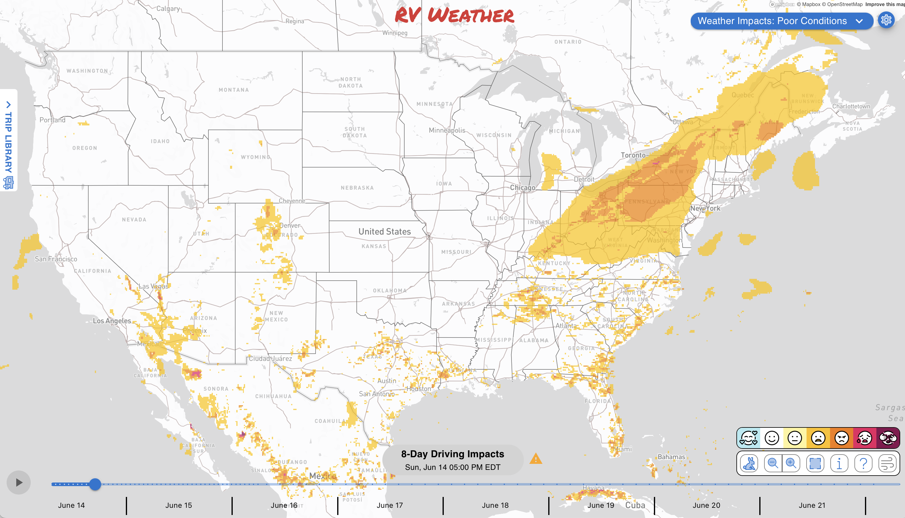 RV Weather Road Trip Forecast for Sunday June 14, 2026 – RV Weather